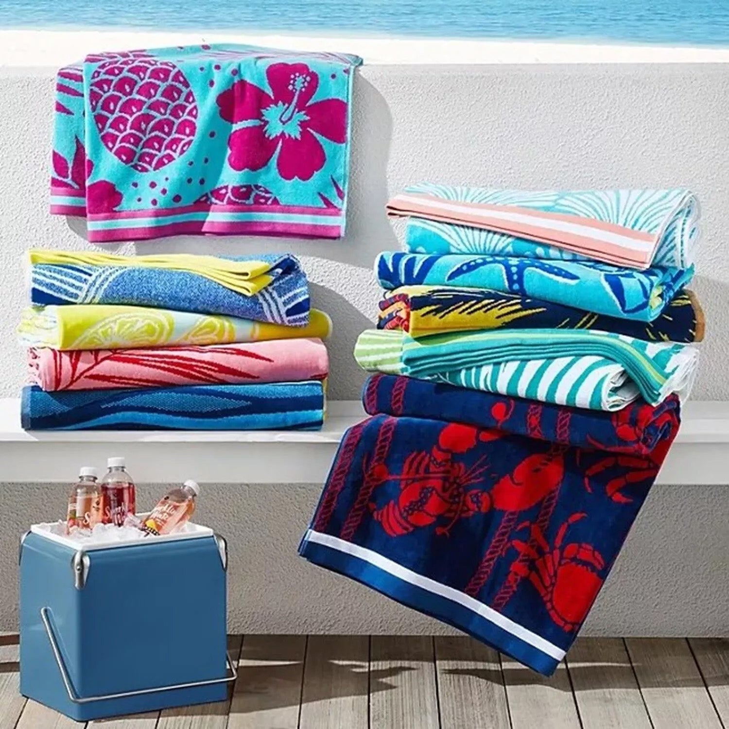 Renee Taylor 2 Pack Jacquard Velour Large Beach Towel Fresh Catch