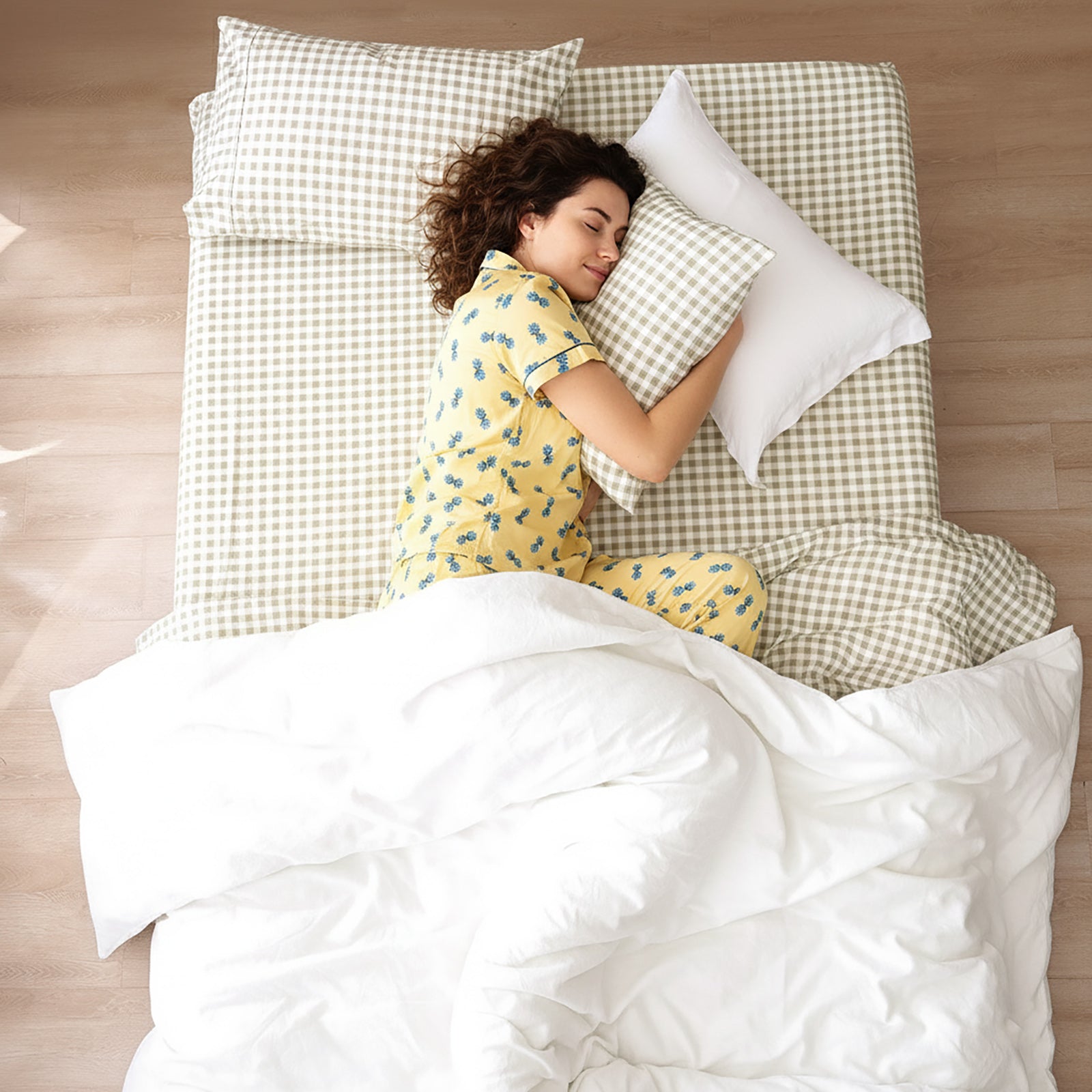 Kids Bran Gingham Cotton Printed Sheet Set