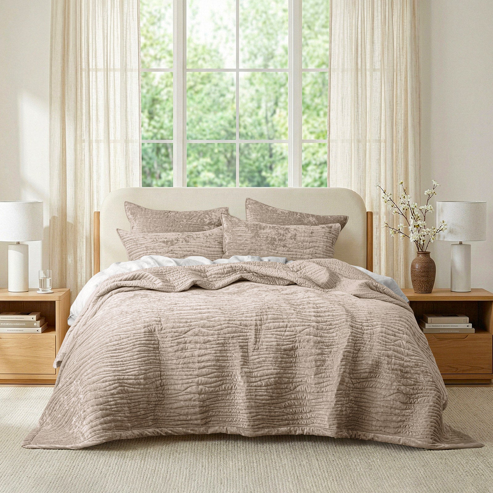 Nude/ Beige Velvet Coverlet Set Blake
