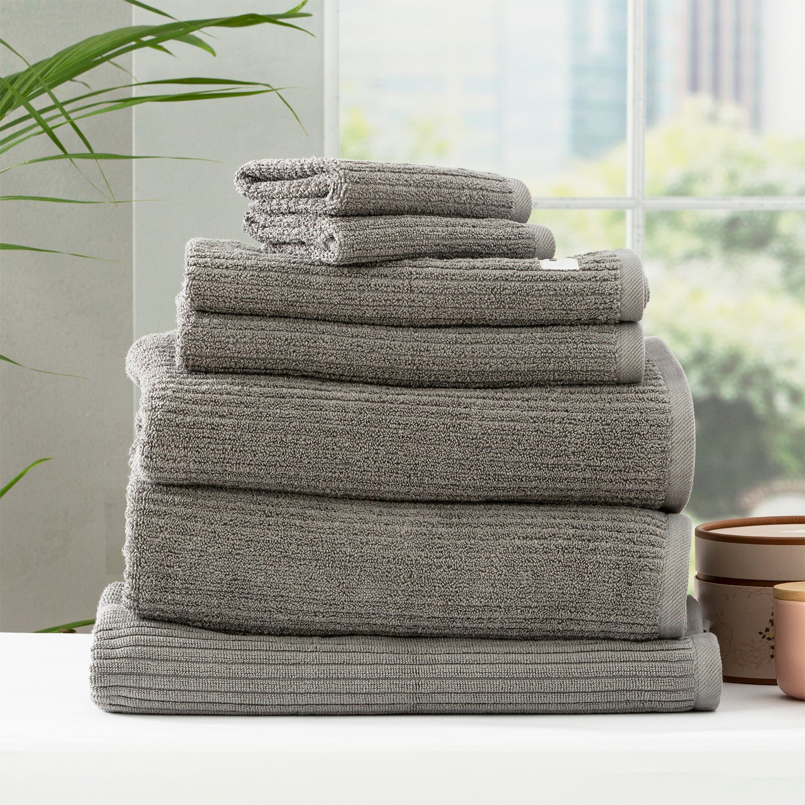 Ribbed Towels|Cobblestone platinum bath towels sets