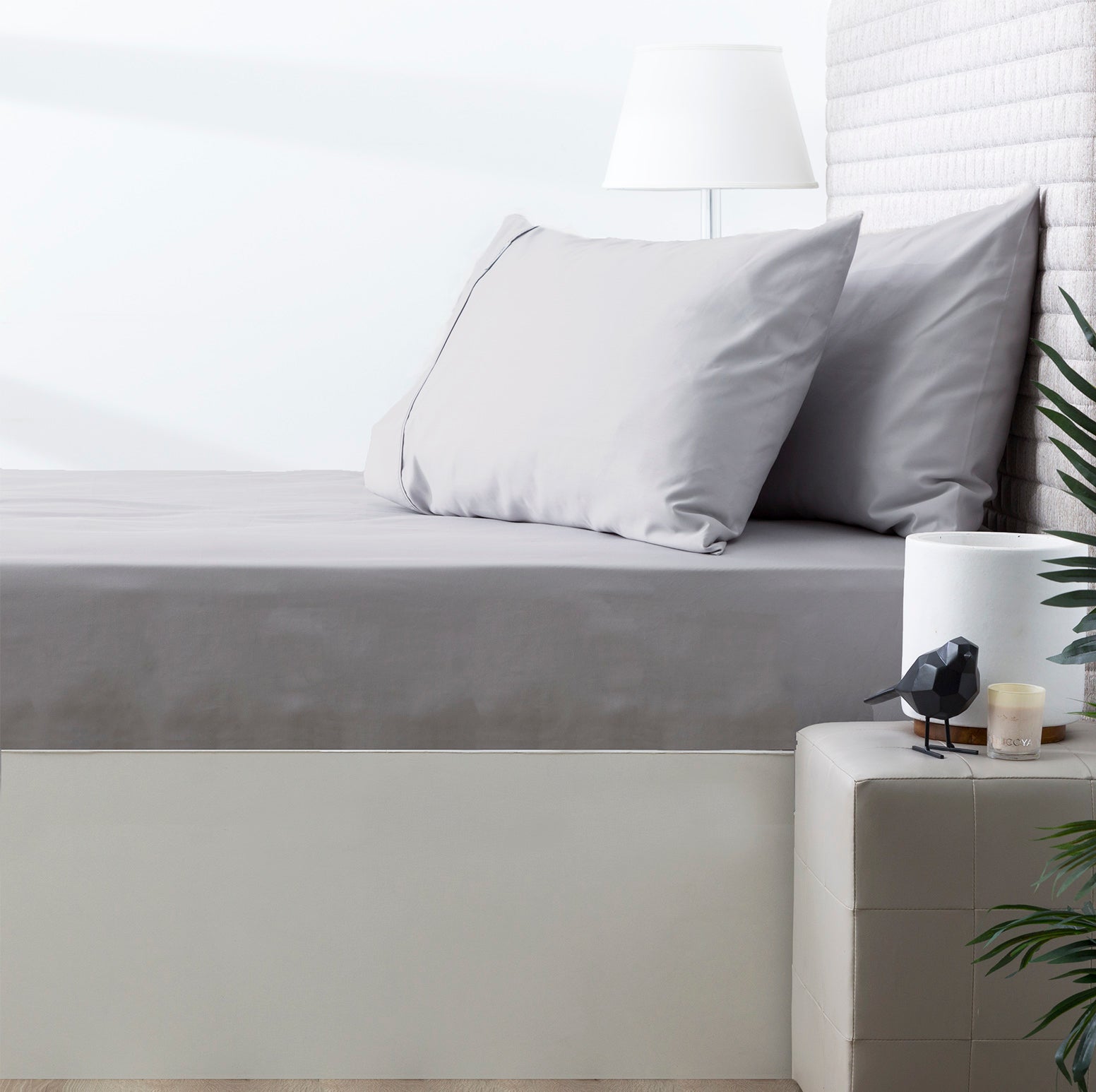 Fitted sheet & pillow cases set 500 thread count Natural cotton Silver