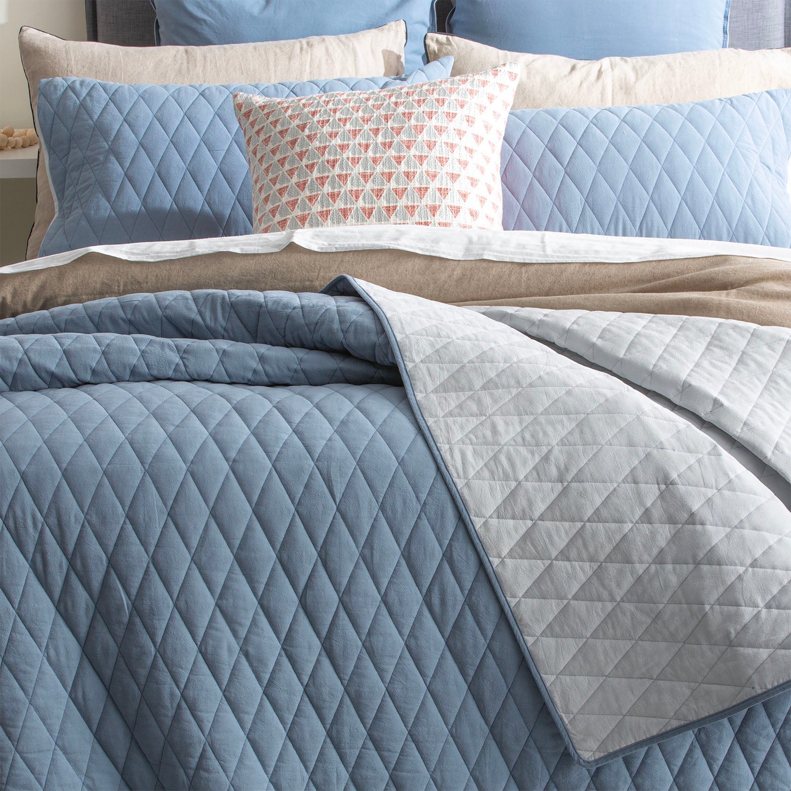 Coverlet Cotton Washed Diamante Blue coverlet – Cloud Linen