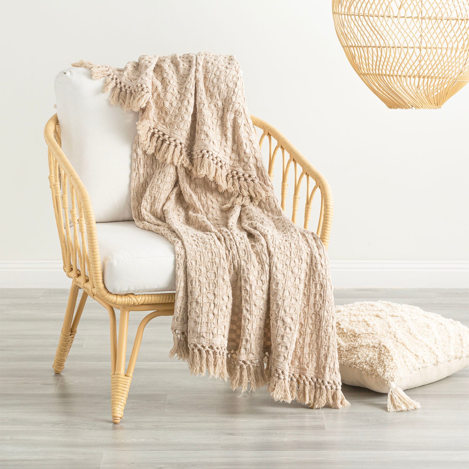 Alysian Beige Throw Cotton Textured