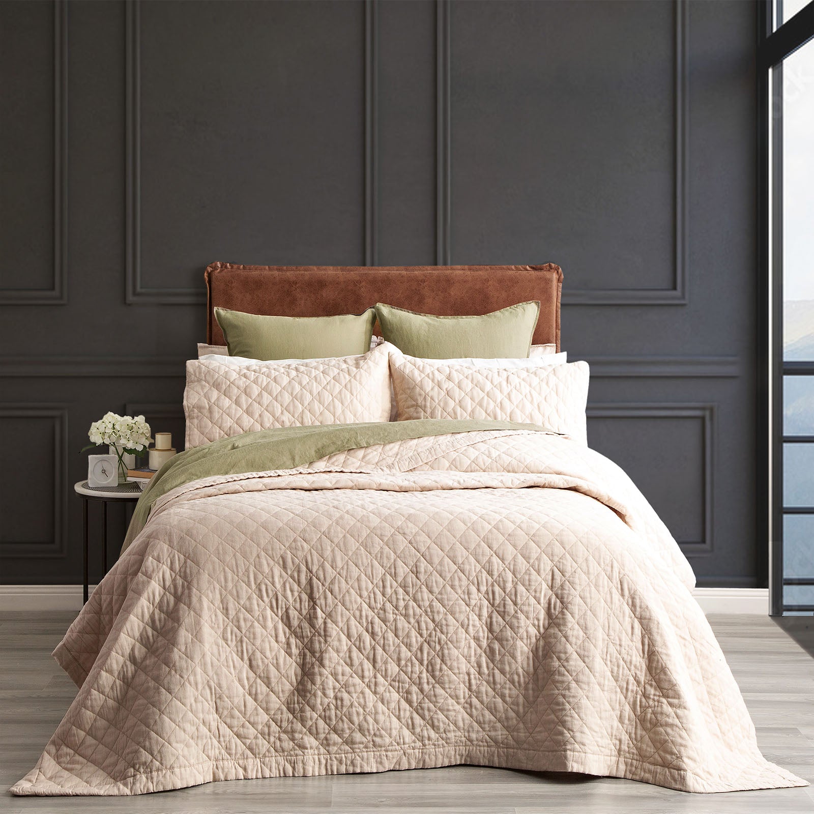 Linen Cavallo Beige Coverlet | Super King Coverlet