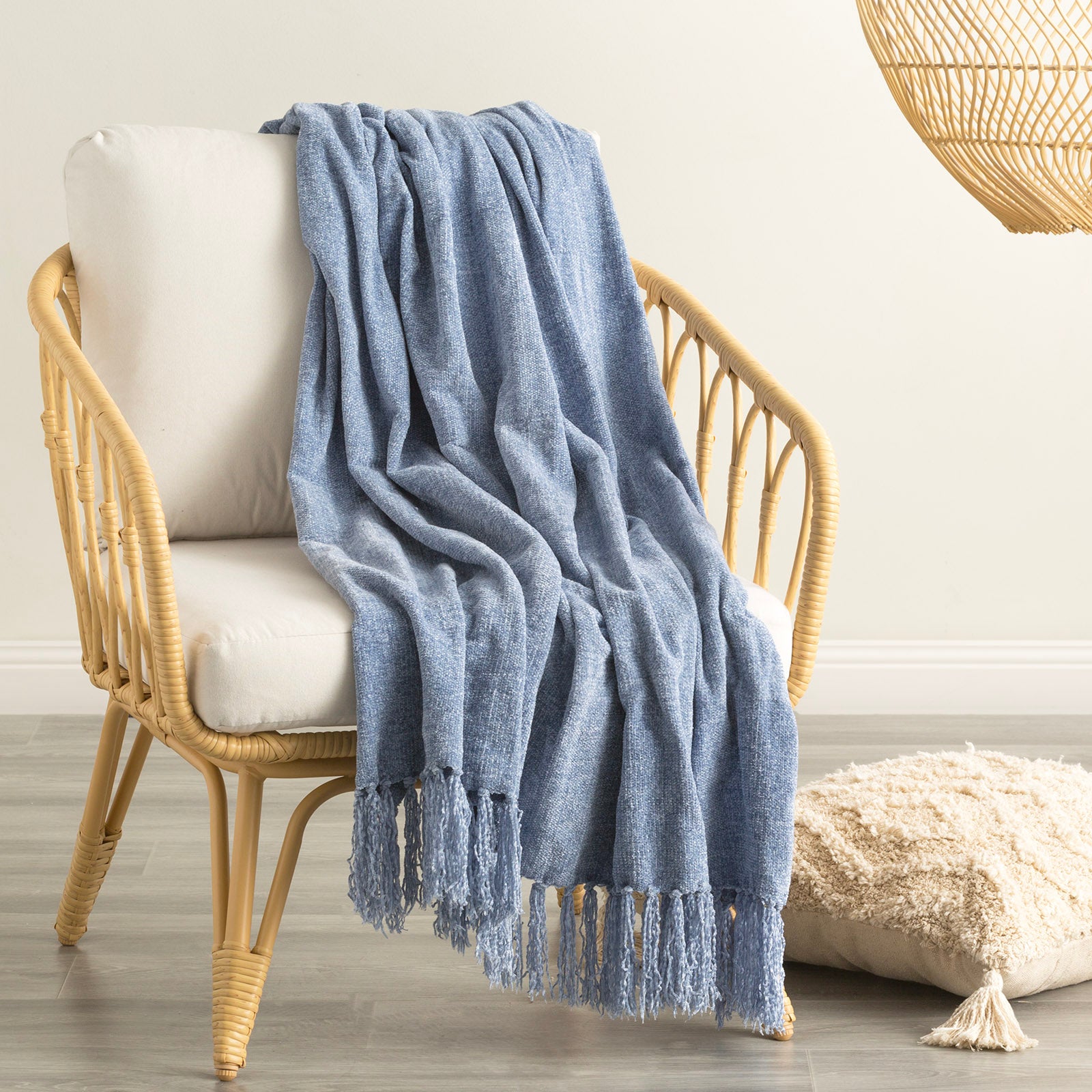 Newland Blue Throw Chenille French Blue | Throw blankets