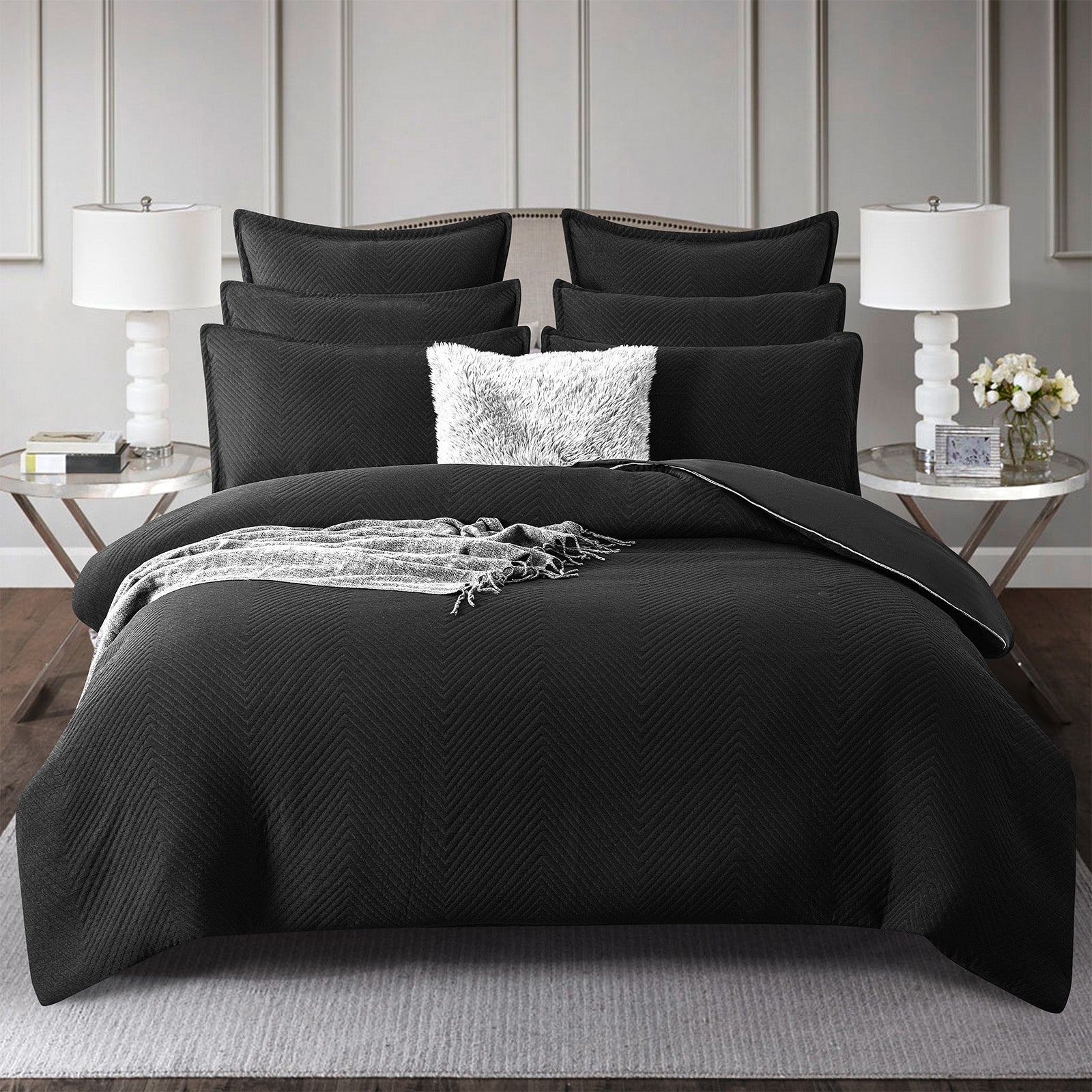 Jacquard Black Quilt Cover Chevron